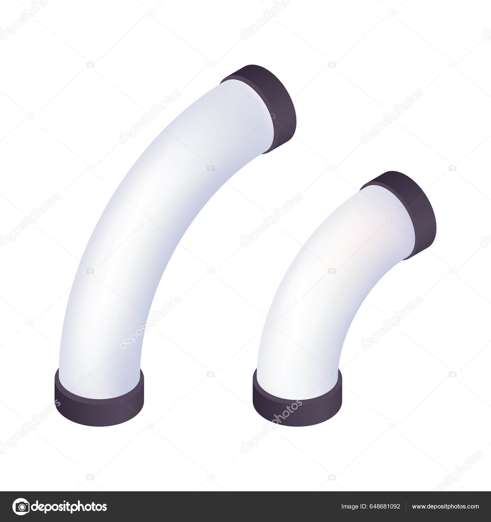 Two Isometric Bent Pipes White Background Isolated Vector Illustration ...