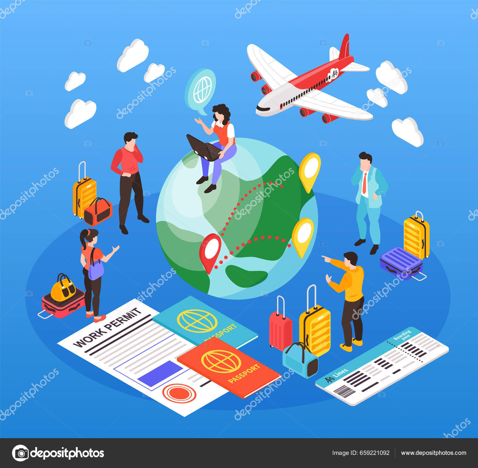 Migrant Workers Composition Job Mobility Symbols Isometric Vector ...