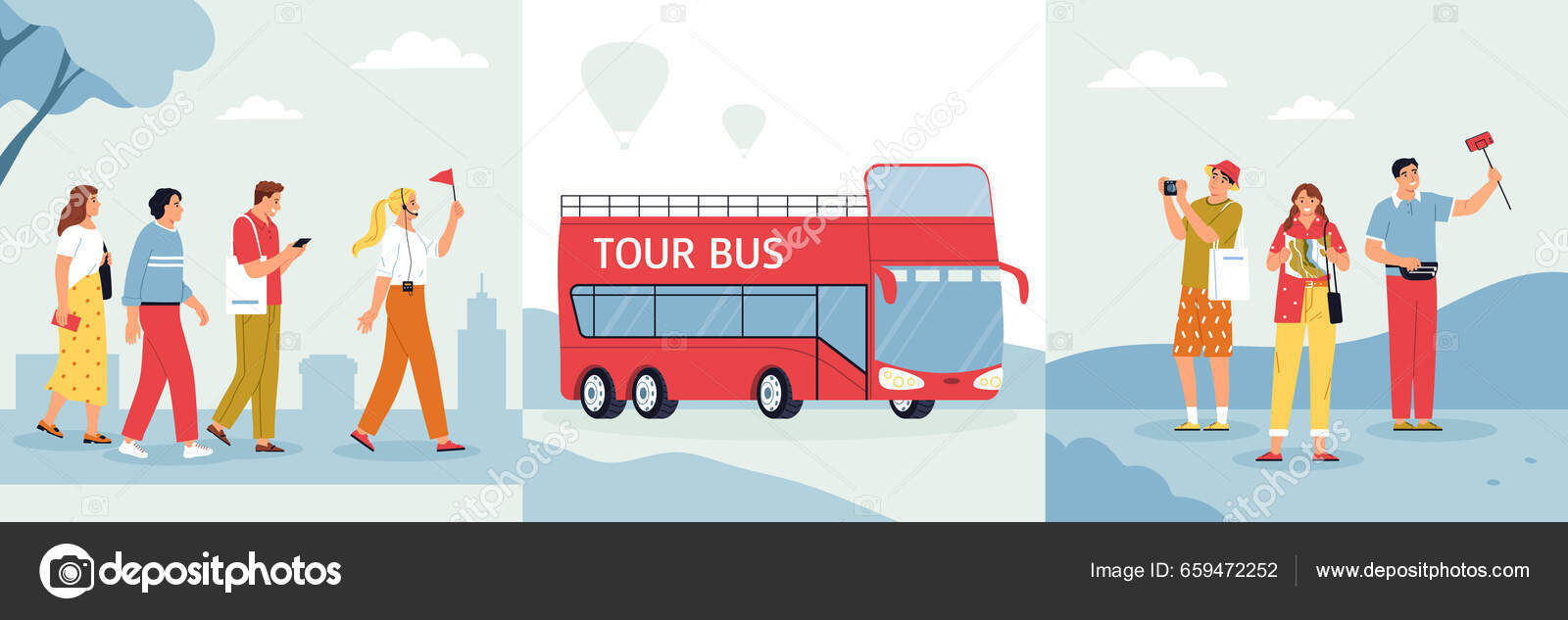 Excursion Composition Set Sightseeing Symbols Flat Isolated Vector ...