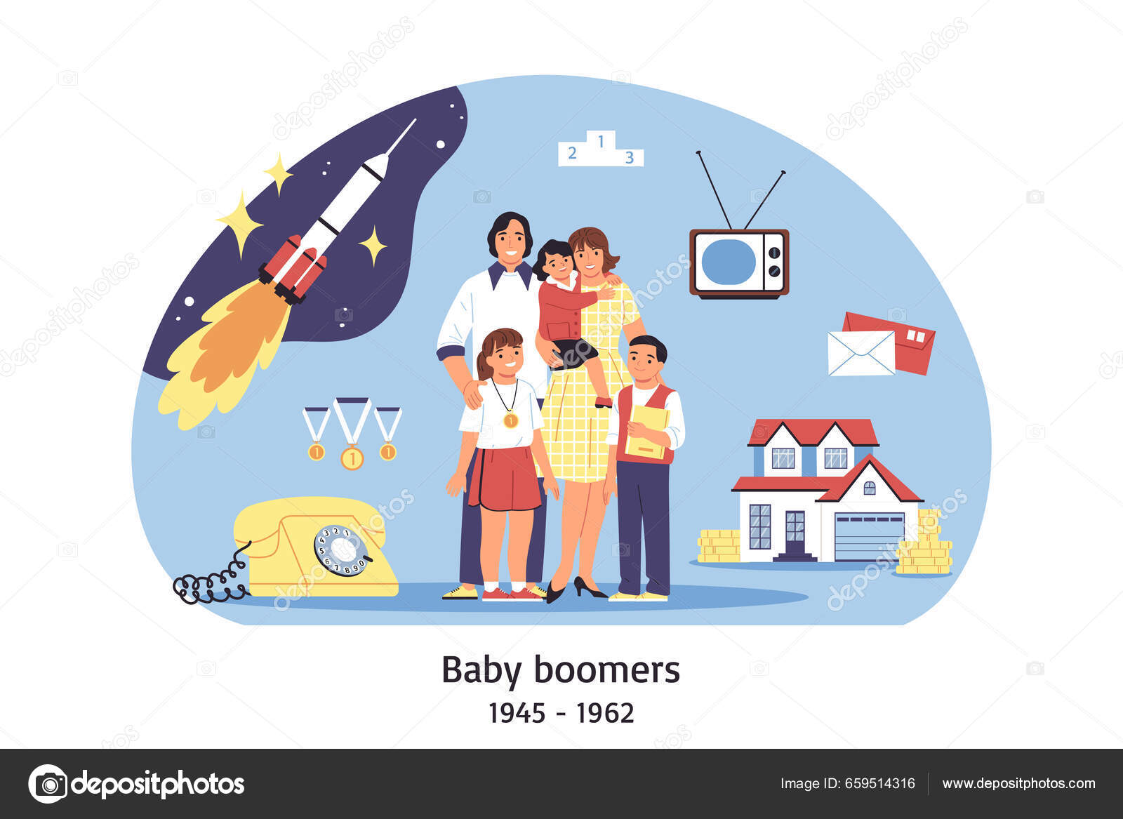 Generation Baby Boomers Composition Characters Family Members Icons ...