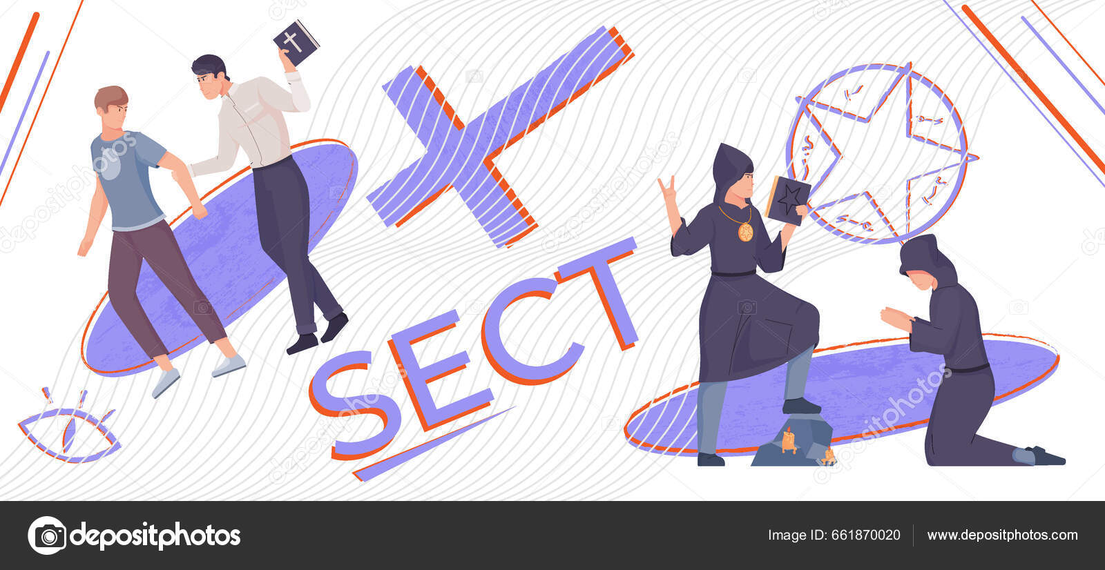 Sect Cult Composition Collage Flat Icons Religious Symbols Prayers ...