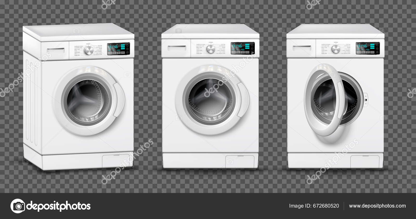 Realistic Washing Machine Set Transparent Background Isolated Views ...