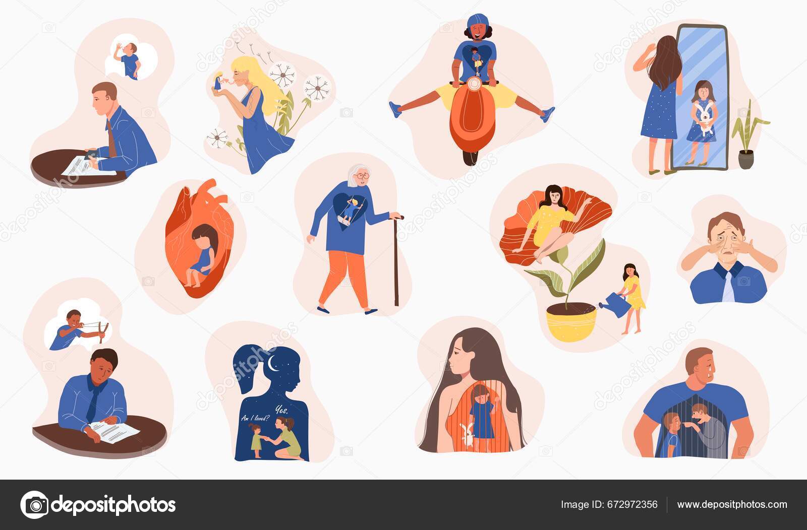 Flat Set People Showing Inner Child Isolated Vector Illustration Stock ...