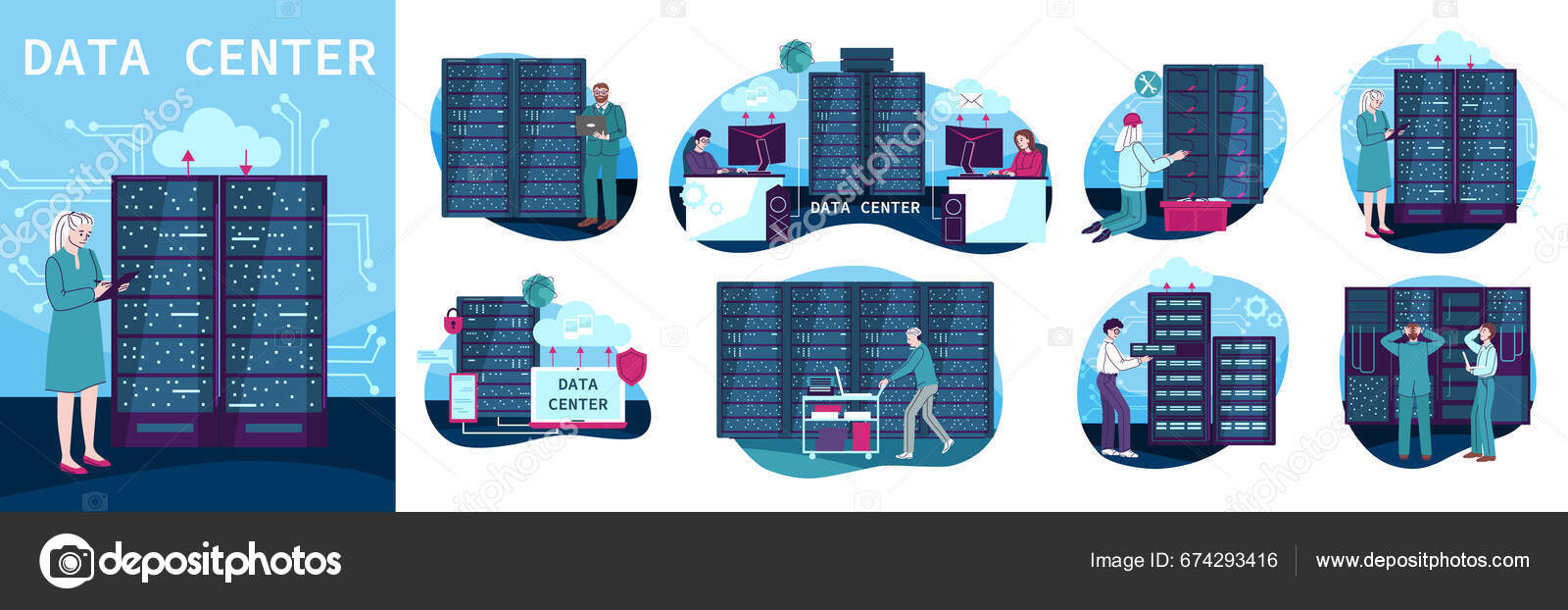 Data Center Composition Network Equipment Symbols Flat Isolated Vector ...