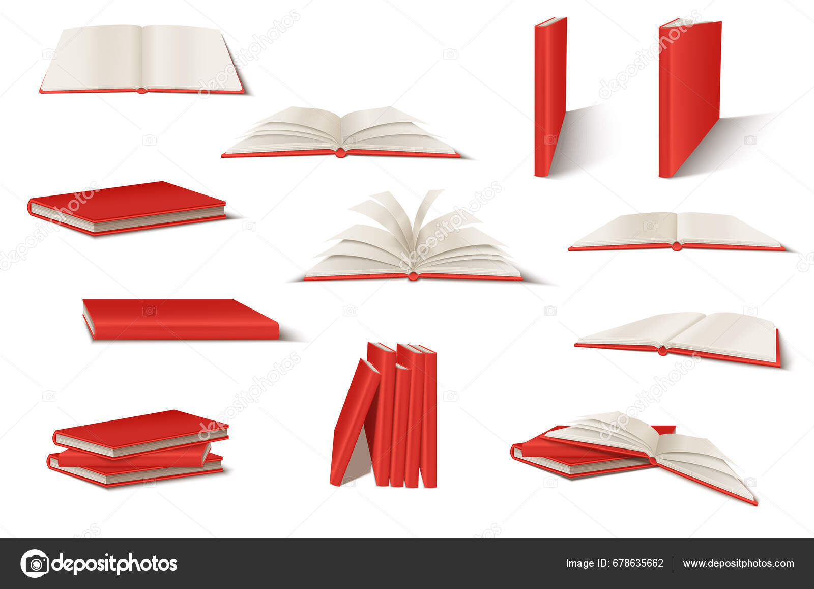 Buch Realistisches Set Mit Lesesymbolen Isolierte Vektorillustration ...