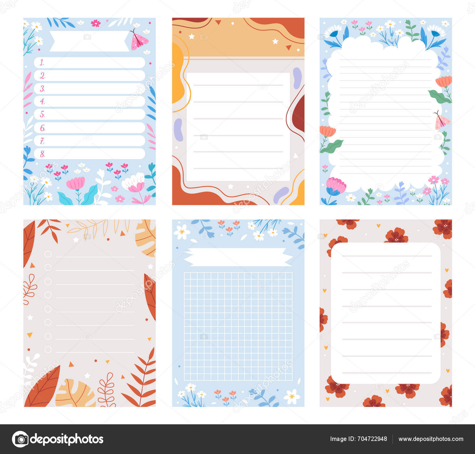 Hand Drawn Nature Paper Notes Set Leaves Flowers — Stock Photo ...