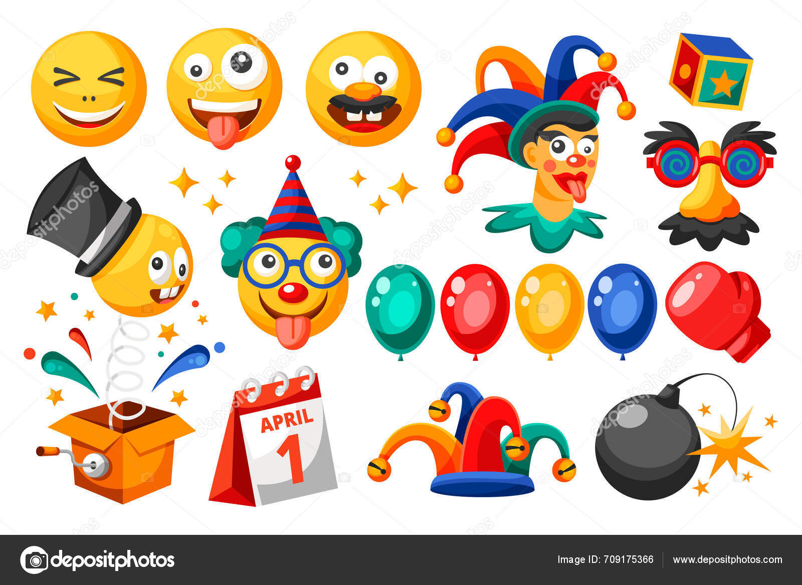 Hand Drawn April Fools Day Element Set Collection Emojis — Stock Photo ...