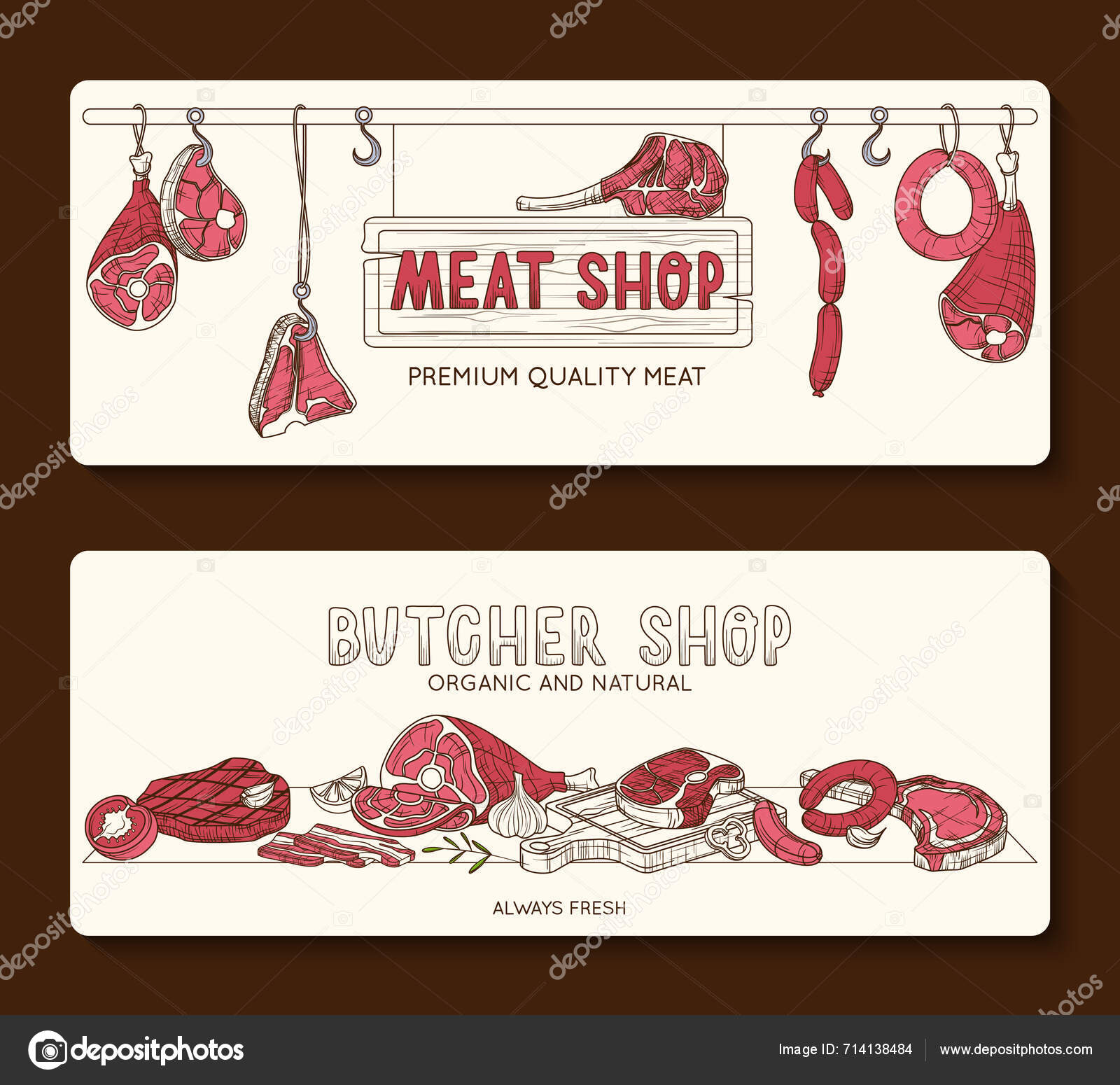 Hand Drawn Butcher Shop Banner Set — Stock Photo © macrovector #714138484
