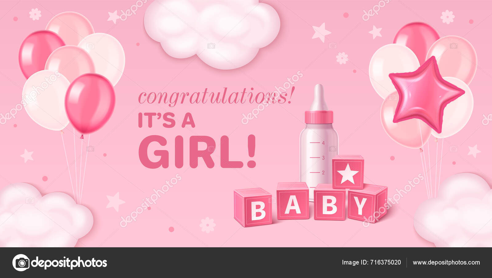 Realistic Baby Shower Composition Background Girls Ball — Stock Photo ...