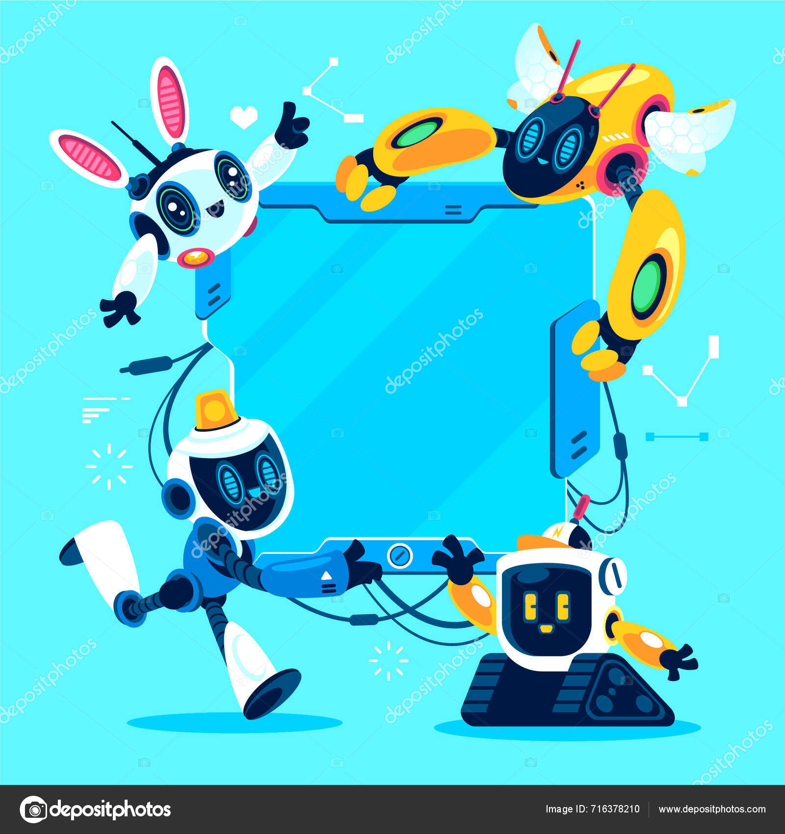 Robots Frame Flat Cartoon Style — Stock Photo © macrovector #716378210