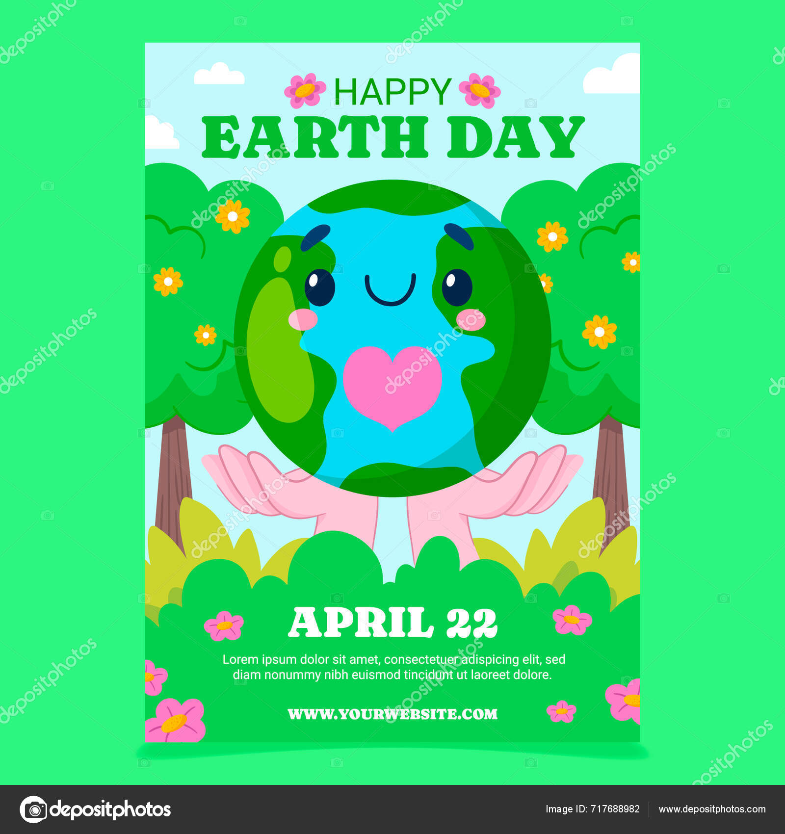 Hand Drawn Cartoon Earth Day Poster — Stock Photo © macrovector #717688982