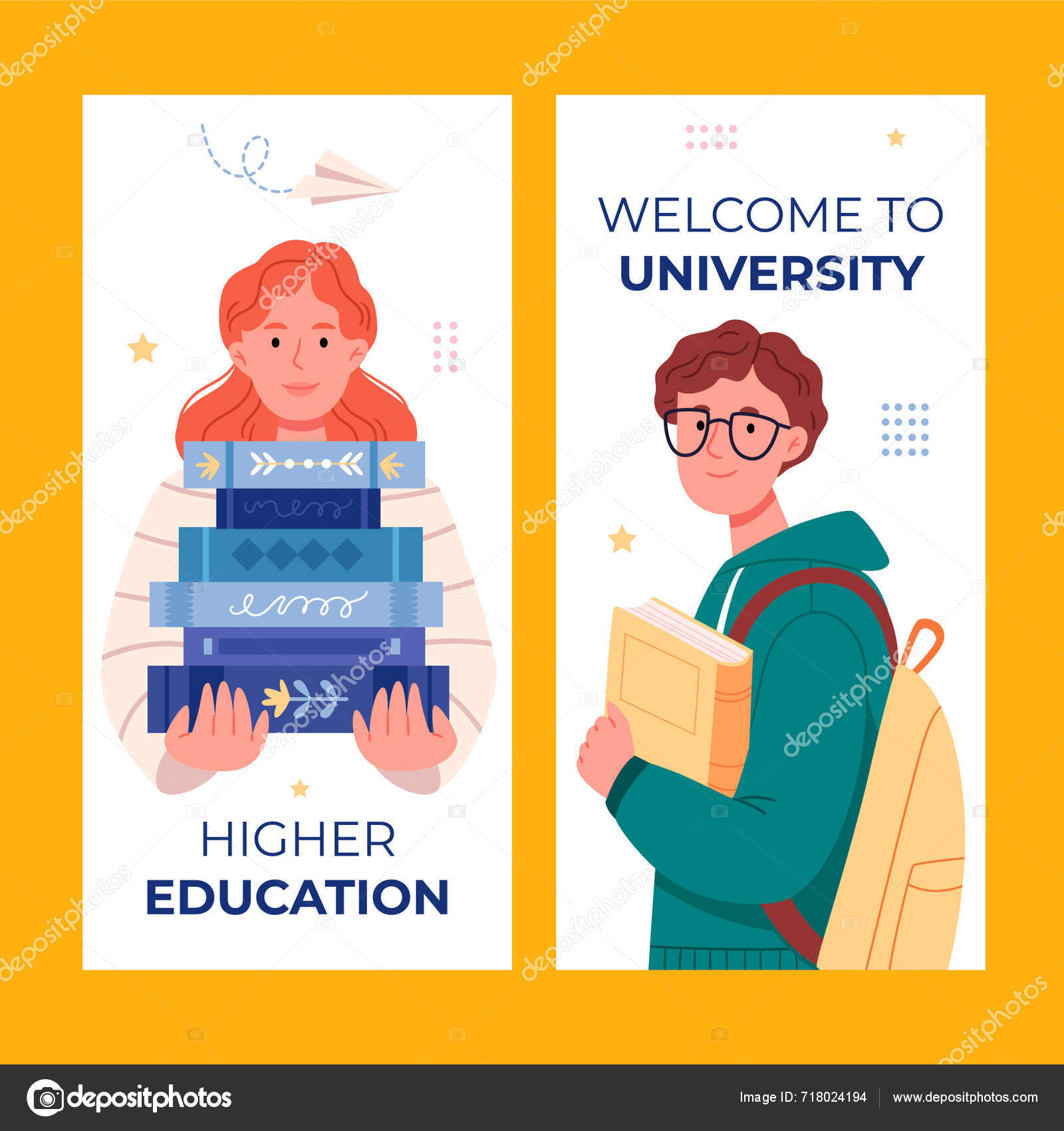 Hand Drawn Flat University Vertical Banner Template Set Collecti ...
