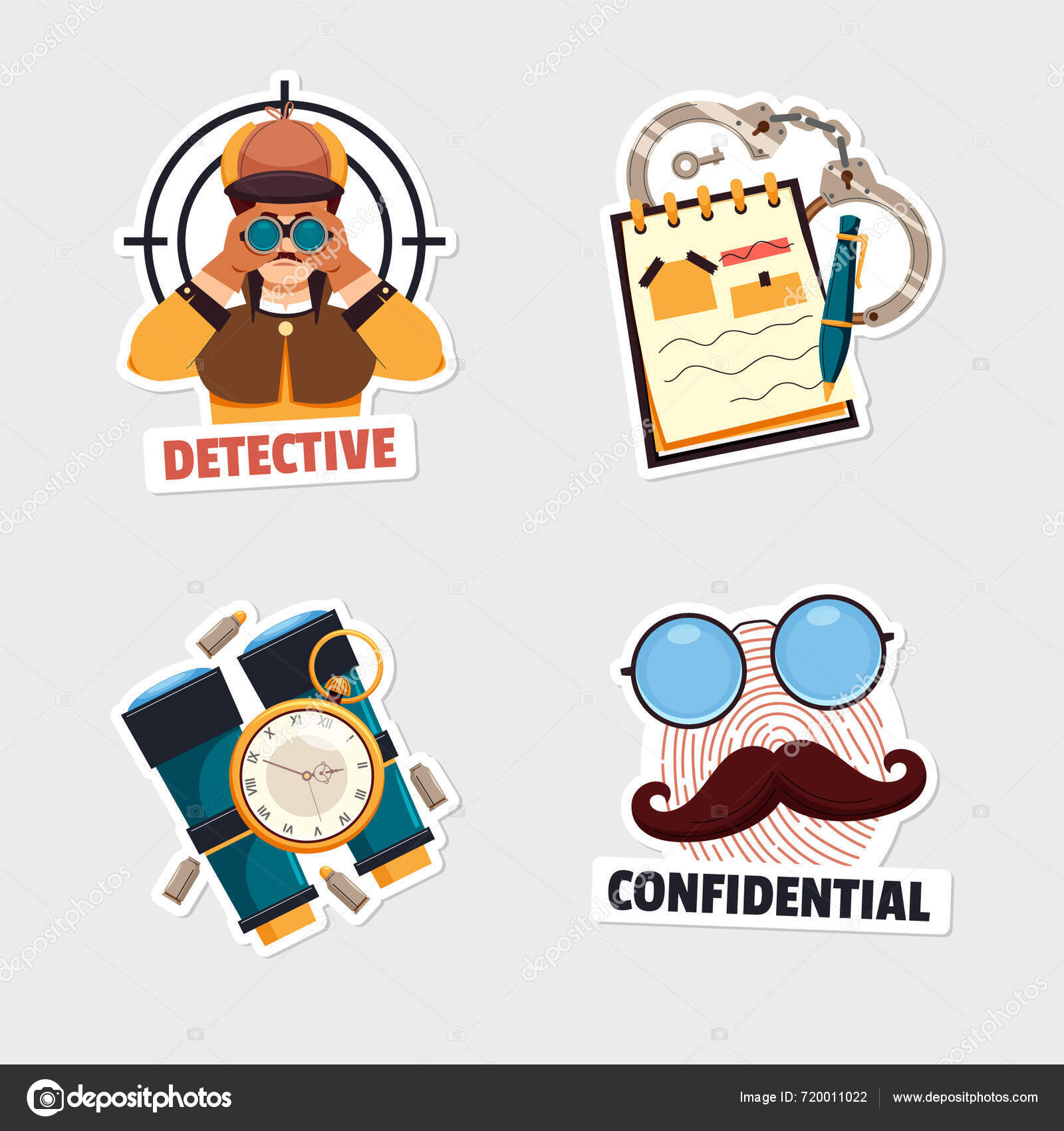 Flat Detective Logo Sticker Set Collection Avatar Binoc — Stock Photo ...