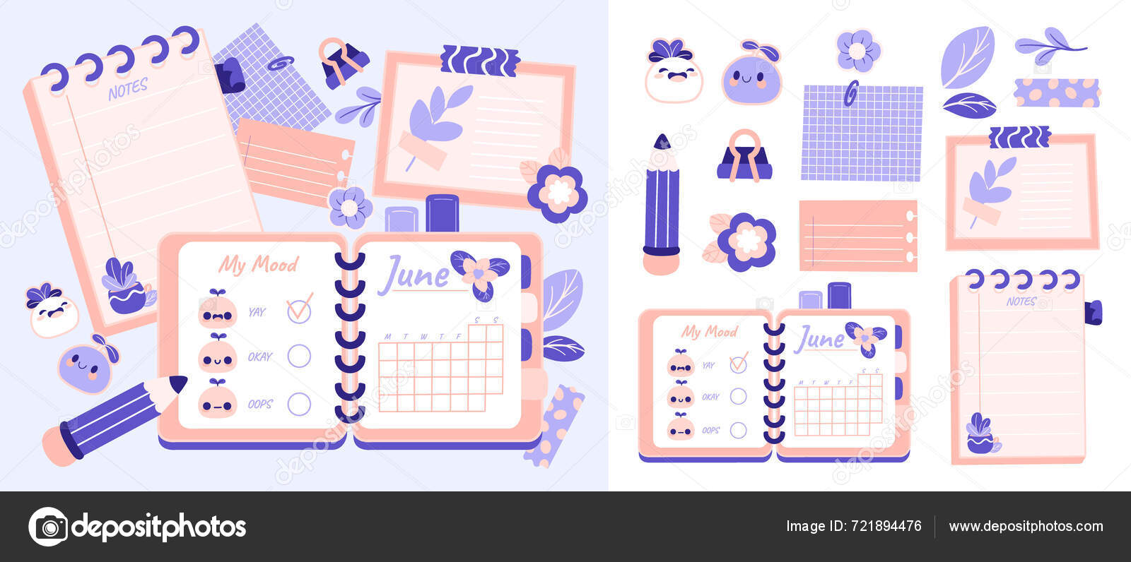 Cute Cartoon Bullet Journal Set — Stock Photo © macrovector #721894476