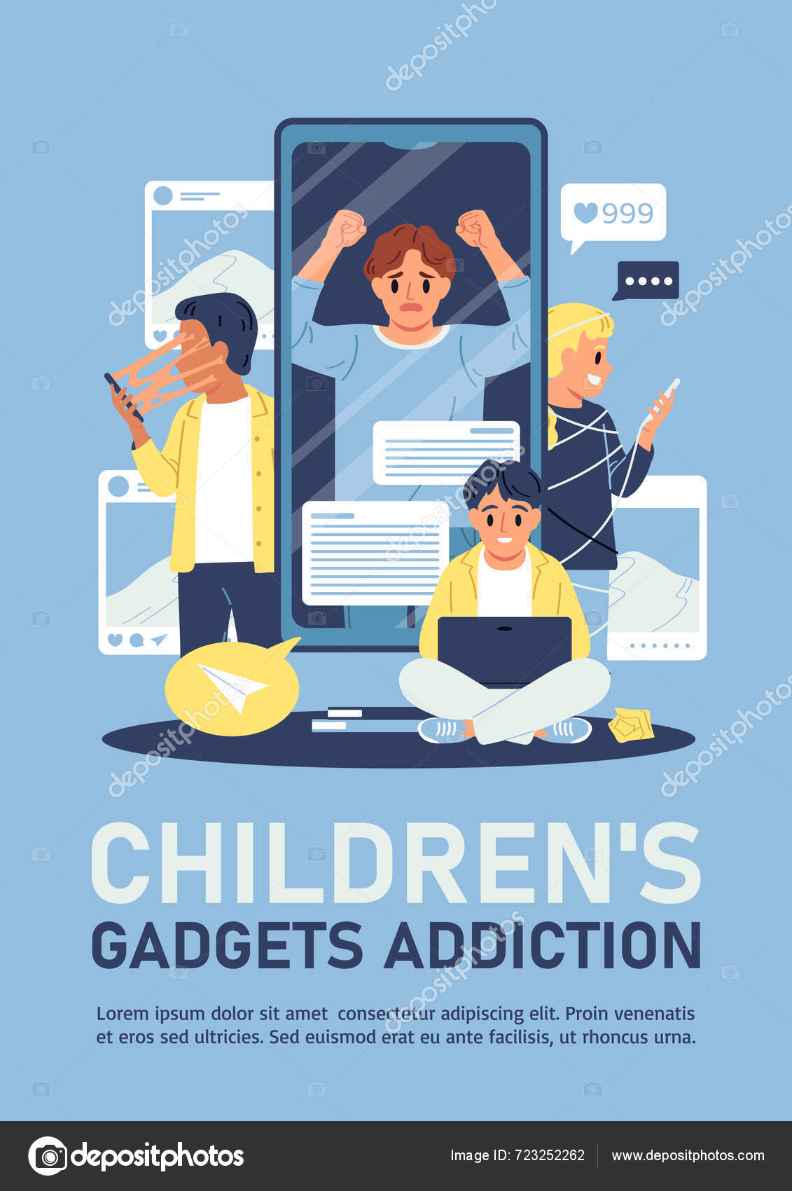 Gadget Addiction Poster Flat Design — Stock Photo © macrovector #723252262