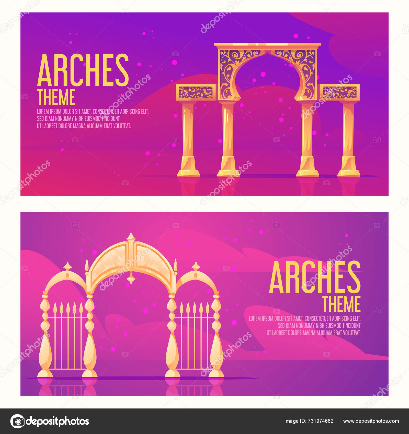 Hand Drawn Flat Types Arches Horizontal Banner Template Set — Stock ...