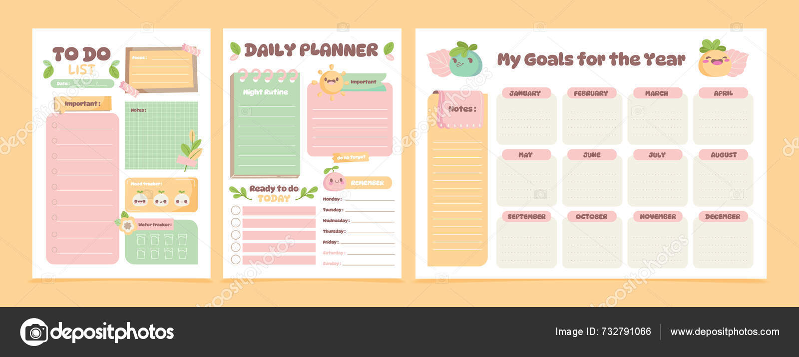 Cute Cartoon Bullet Journal Set — Stock Photo © macrovector #732791066