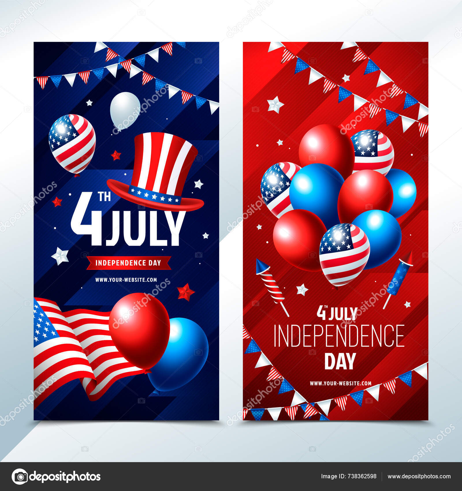 Realistic 4Th July Vertical Banner Template Set — Stock Photo ...
