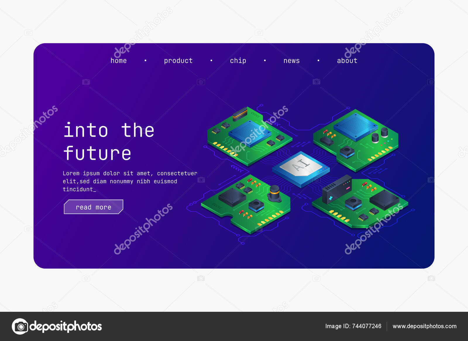 Semiconductor Chip Landing Page Isometric View — Stock Photo ...