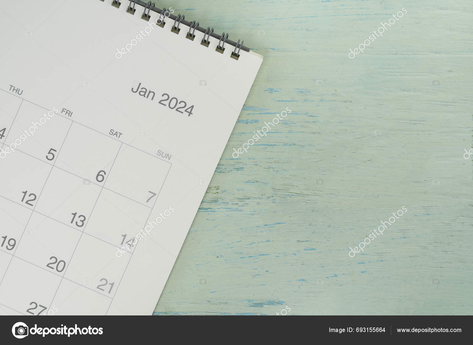 Close January 2024 Calendar Blue Table Background Planning Business ...