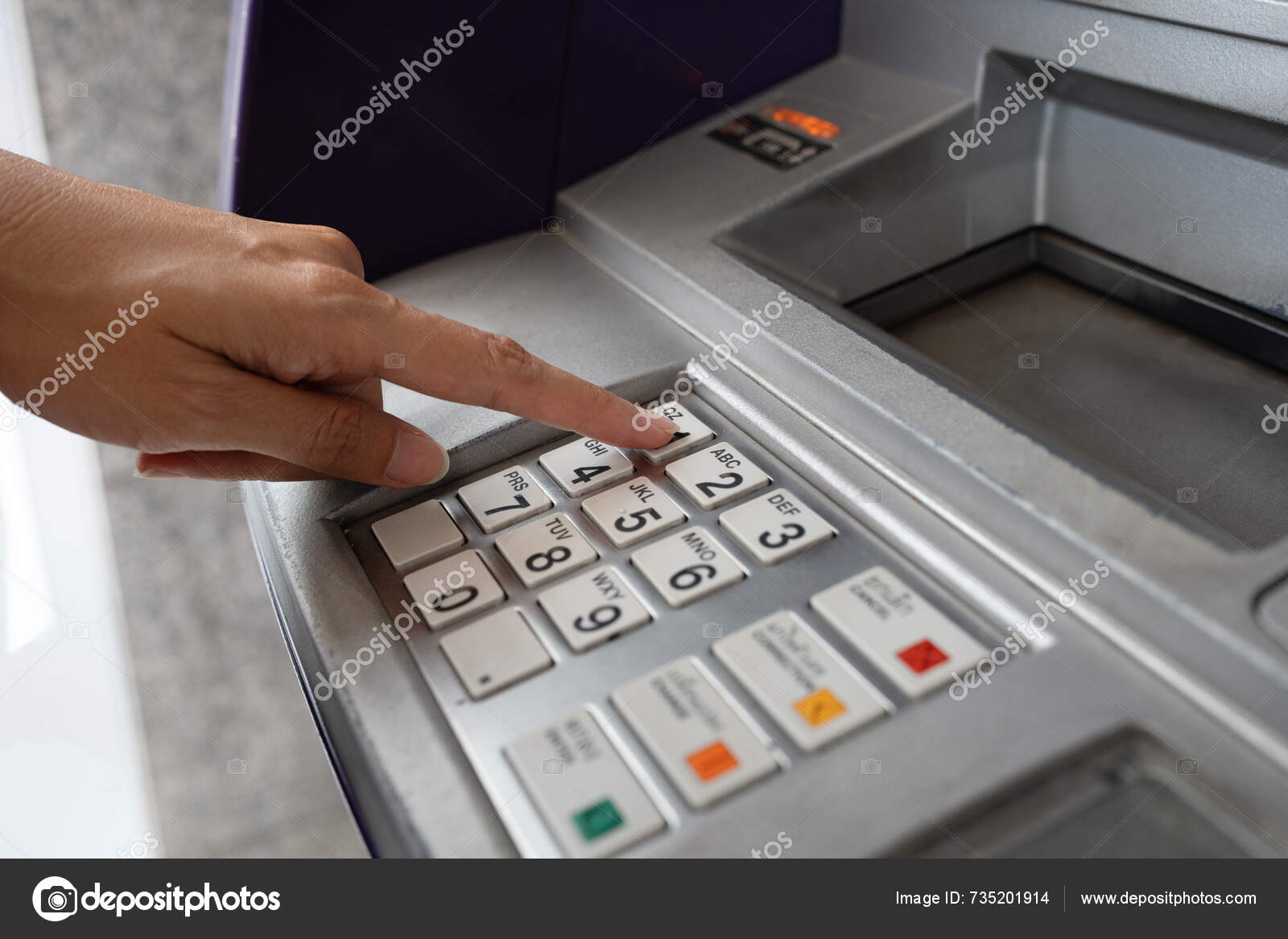 Close Woman Hand Entering Pin Code Atm Bank Machine — Stock Photo ...