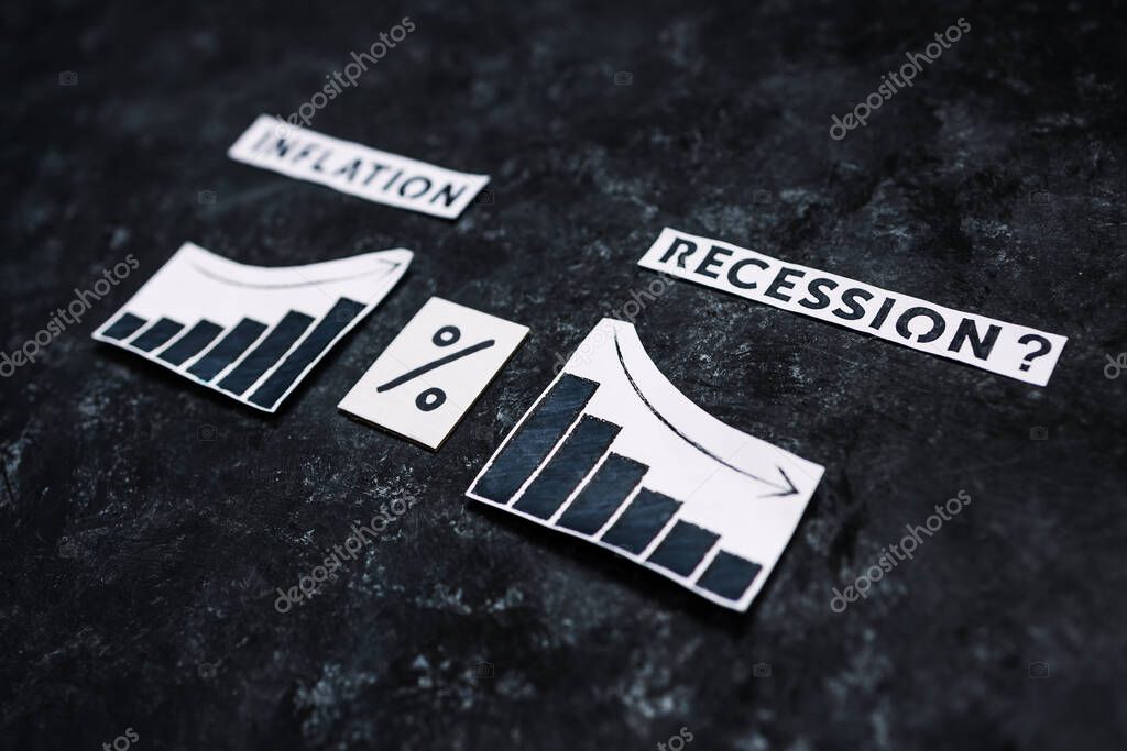 Texto de la inflación y la recesión con símbolos porcentuales y ...
