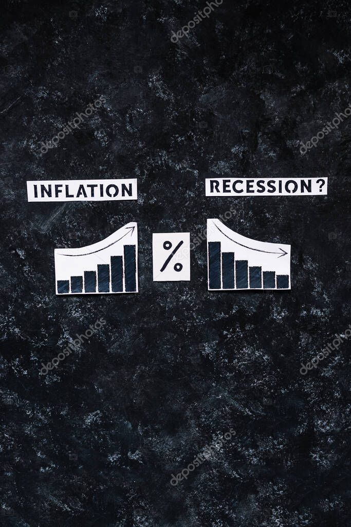 Texto de la inflación y la recesión con símbolos porcentuales y ...