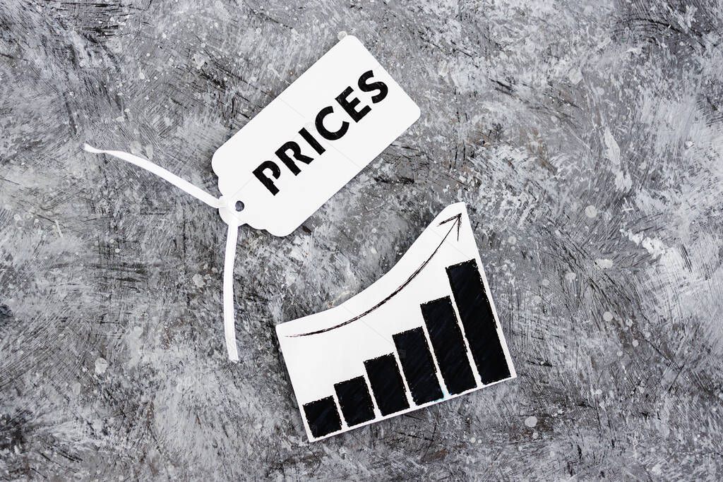 inflación y costo de vida conceptua imagen, precios texto en etiqueta ...