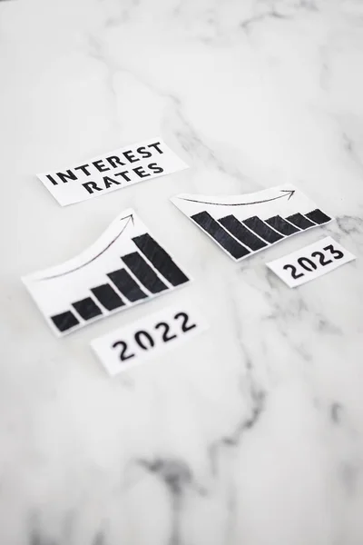 interest rates text with 2022 chart showing stats increasing and 2023 ...