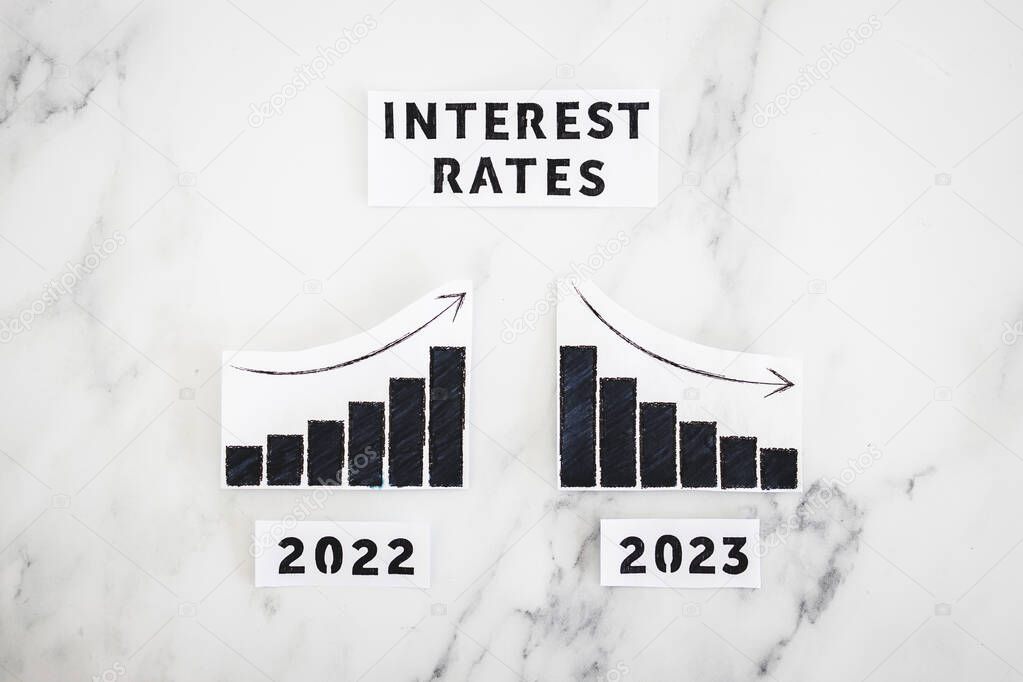 interest rates text with 2022 chart showing stats increasing and 2023 ...