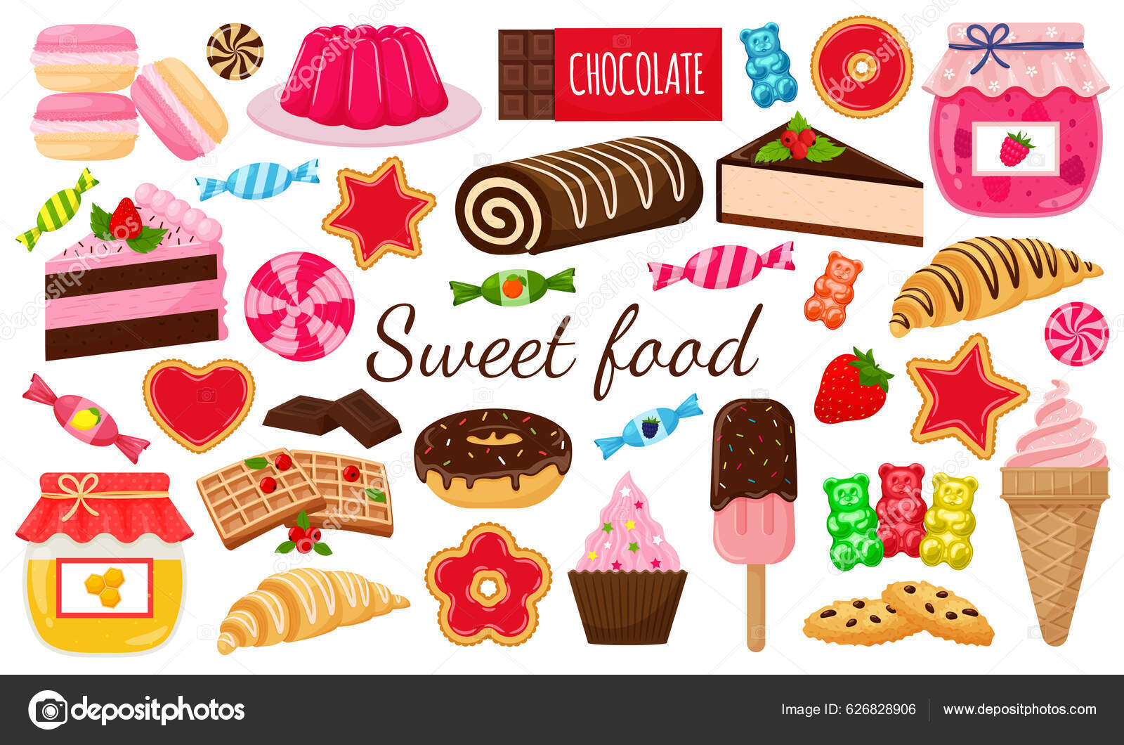 Set Sweets Sweet Pastries Cake Sweets Desserts Collection Delicious High Stock Vector Image by ...