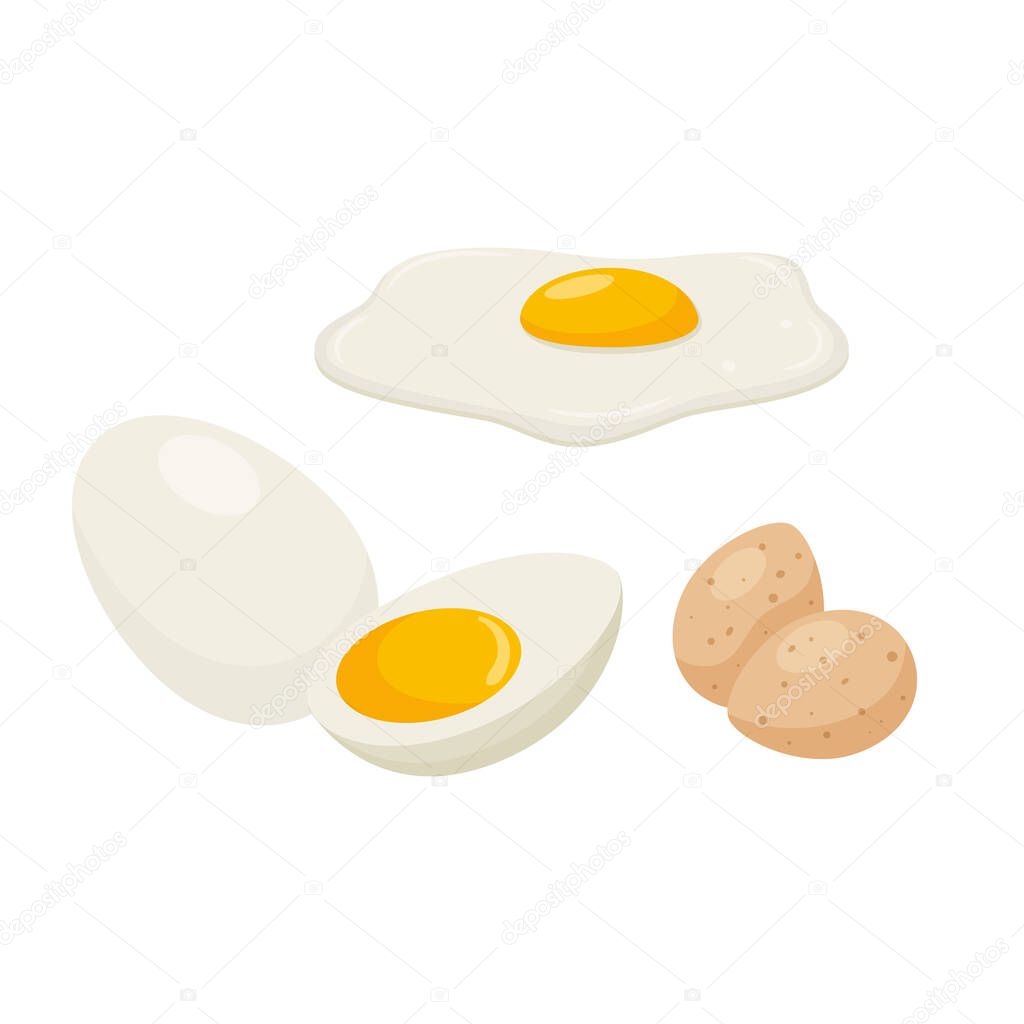 Huevos fritos, crudos y cocidos. Huevo de gallina hervido, huevos de codorniz. Huevo con yema ...