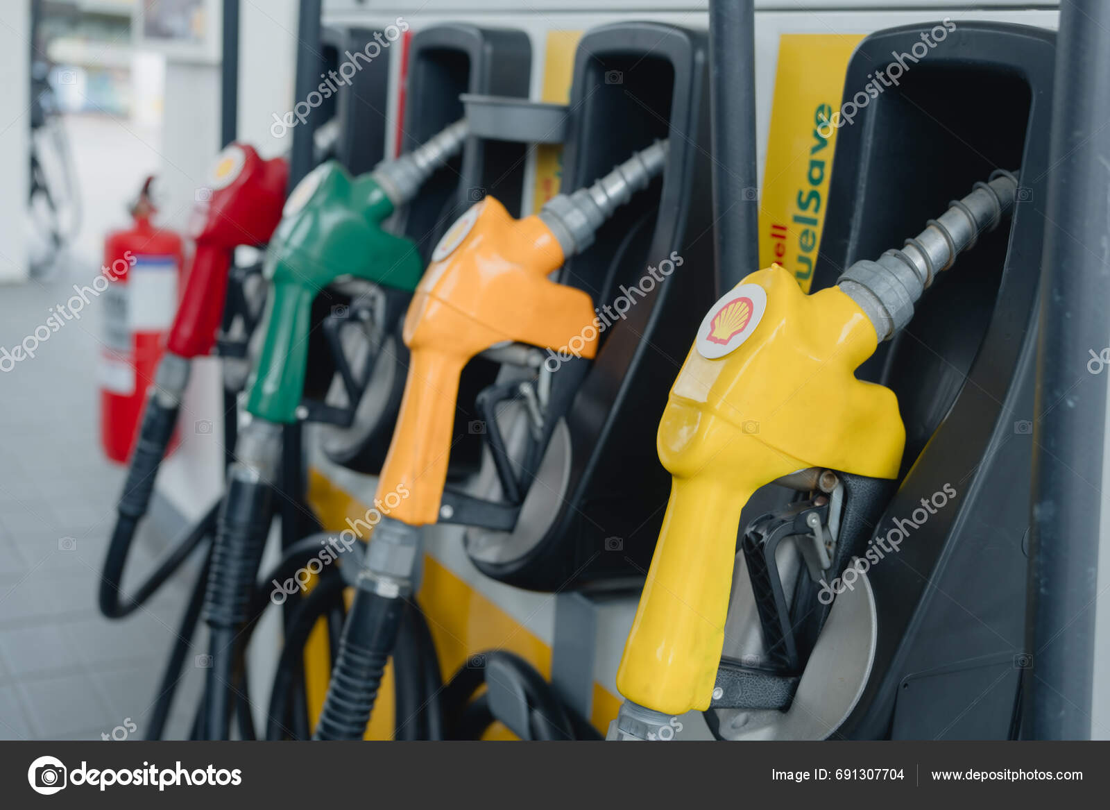 Bangkok Thailand December 2023 Shell Gas Pump Nozzles Service Station ...