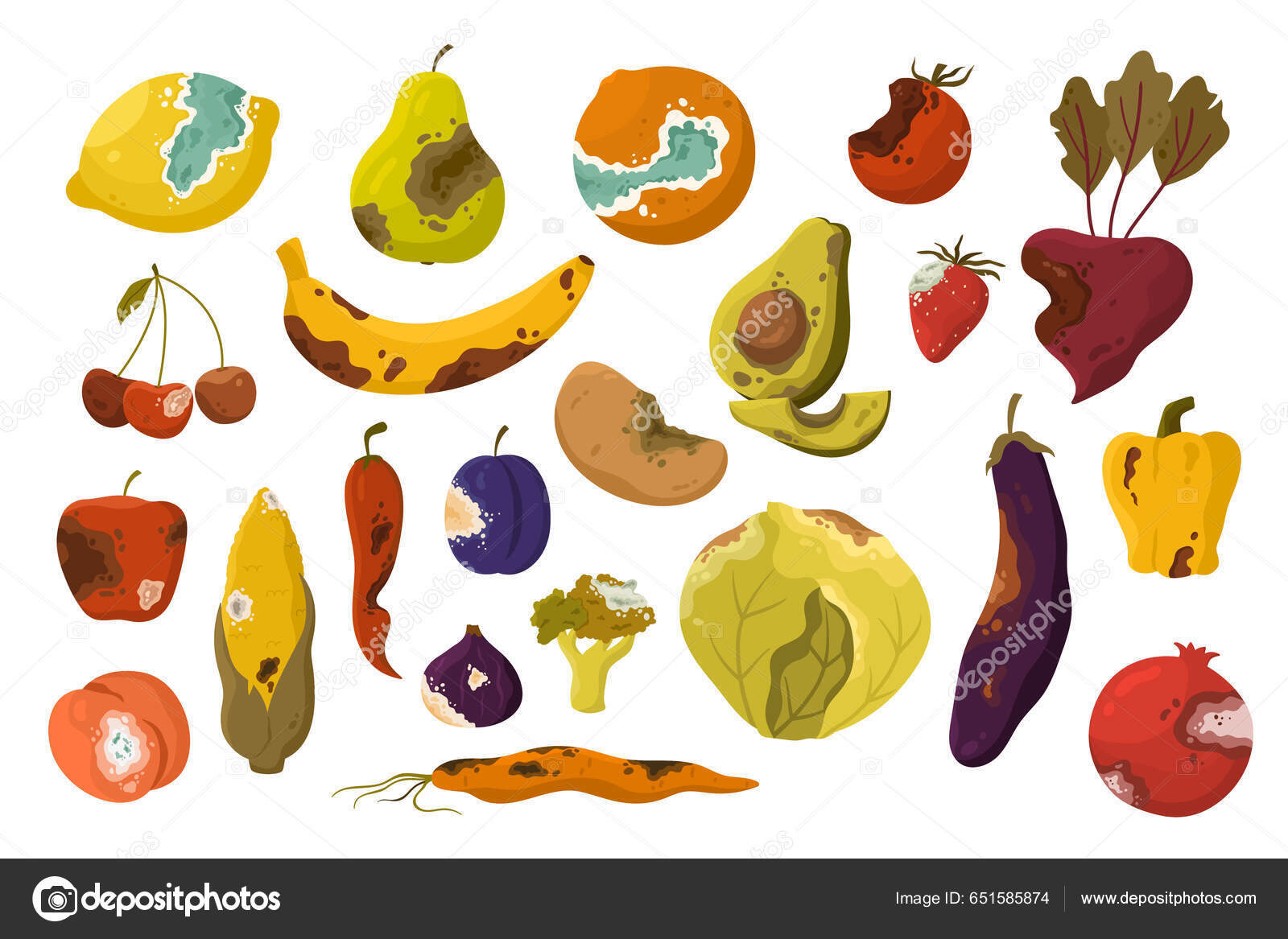 Rotten Vegetables Fruit Set Vector Illustration Cartoon Bad Unhealthy ...