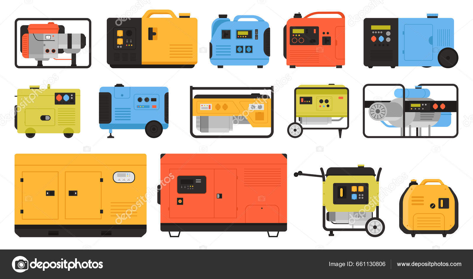 Los Generadores Eléctricos Establecen Ilustración Vectorial Máquinas ...