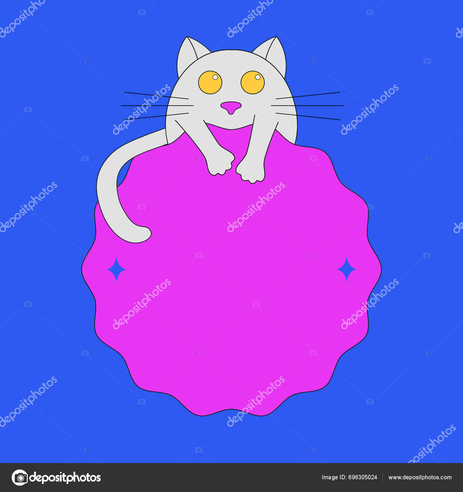 Cute Cat Animal Sticker Label Cartoon Hand Drawn Style Vector Stock ...