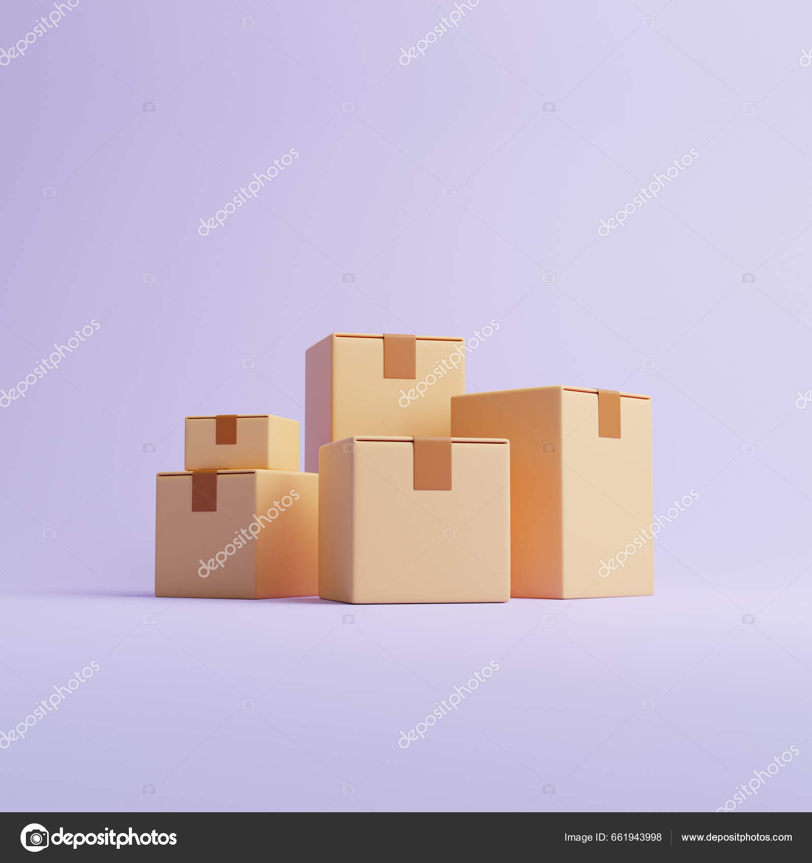 Group Brown Cardboard Boxes Pastel Lilac Background Side View Concept ...