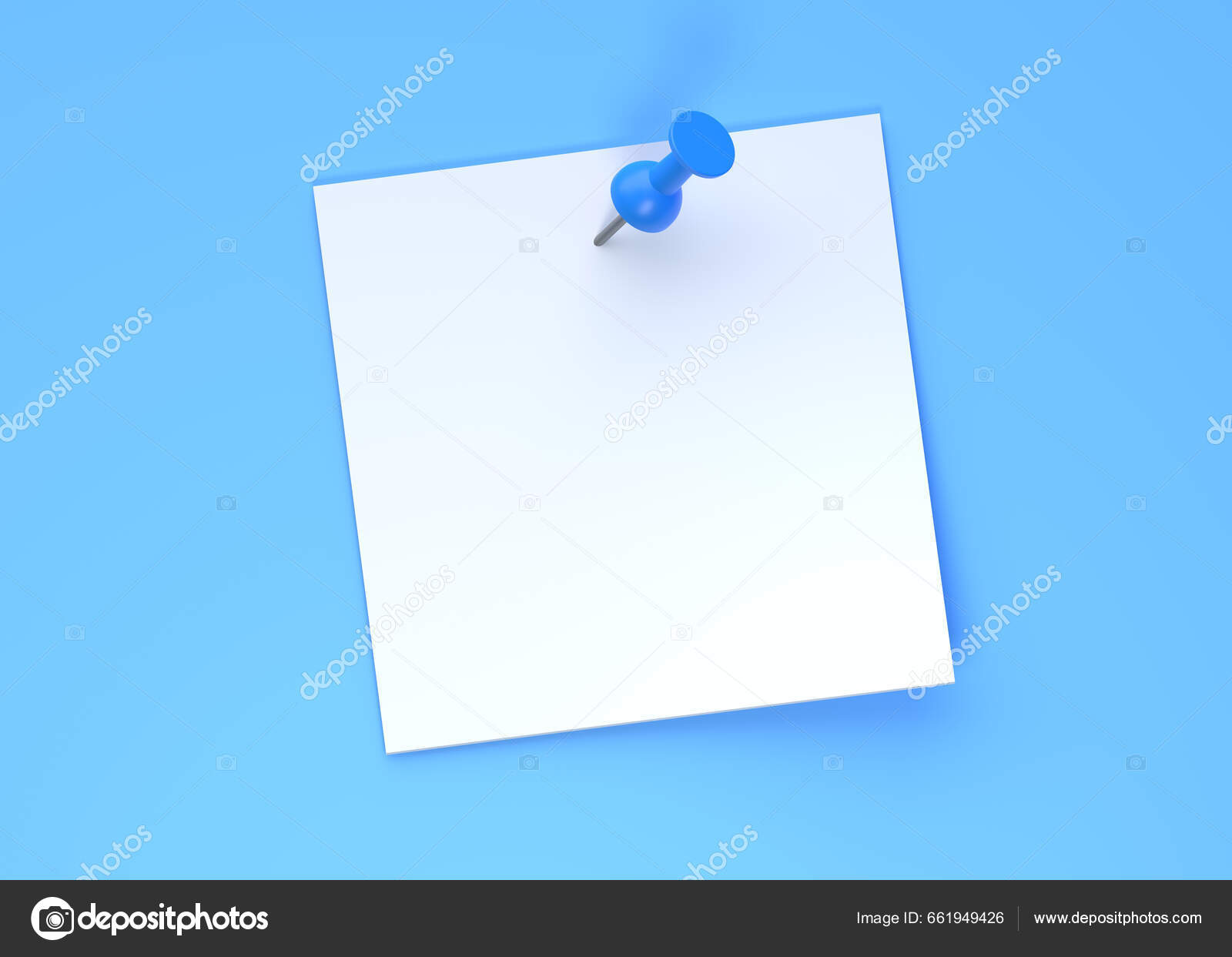 Blank White Note Paper Blue Push Pin Isolated Blue Pastel — Stock Photo ...