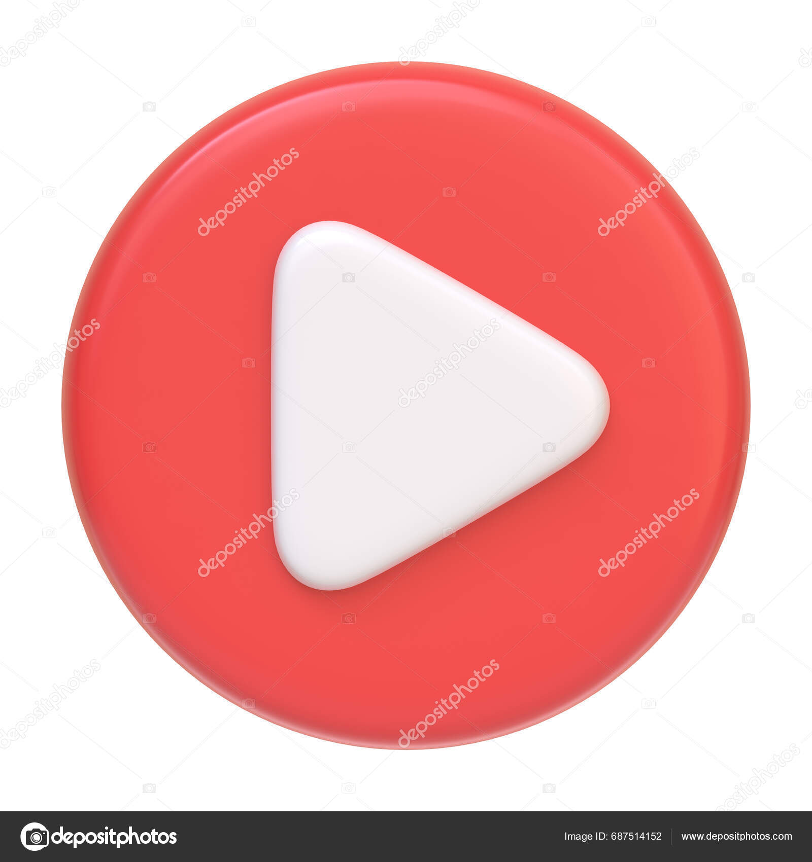Red Play Button Isolated White Background Icon Sign Symbol Cartoon ...