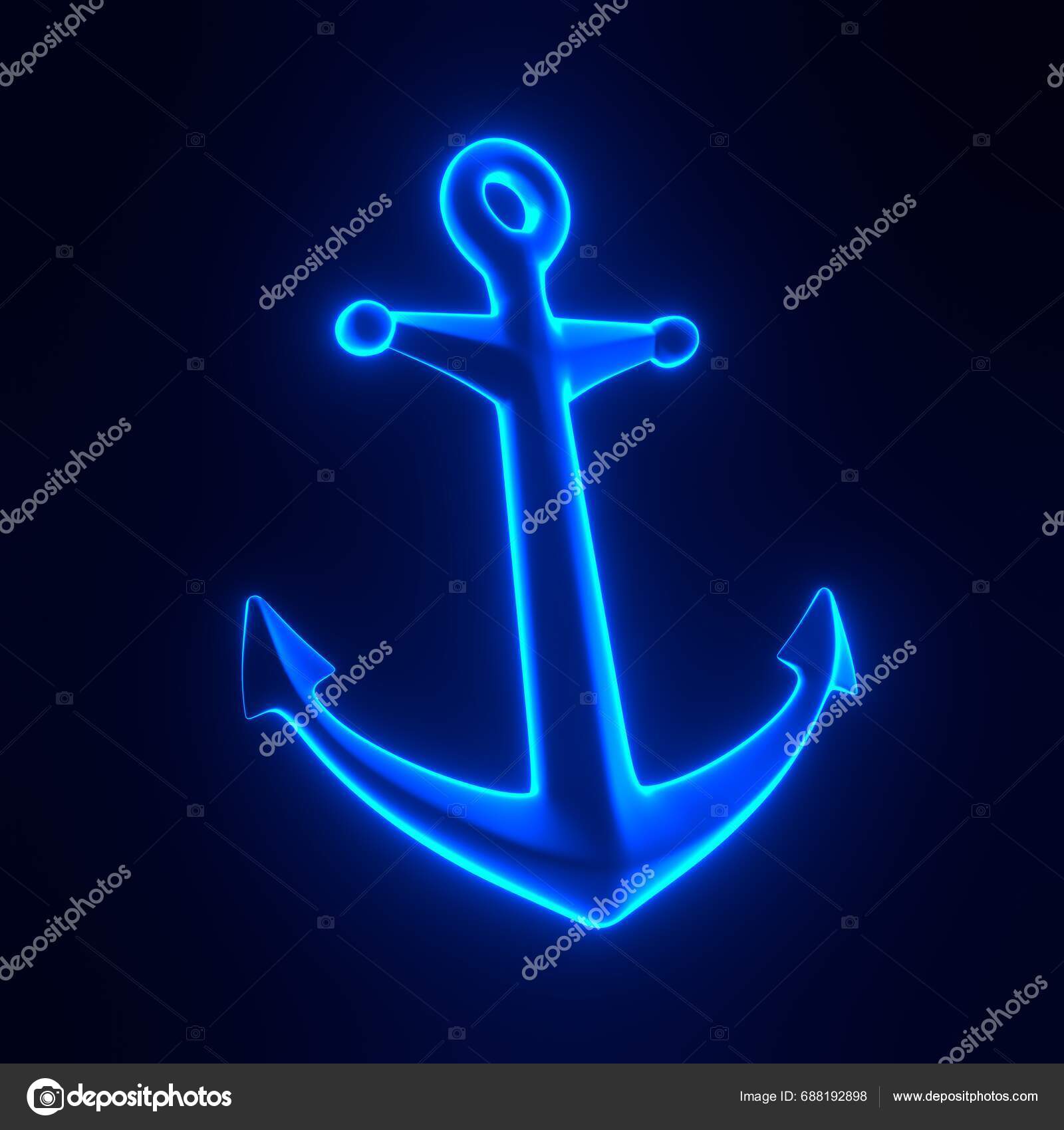 Ancla Con Brillantes Luces Neón Azul Futurista Sobre Fondo Negro — Foto ...