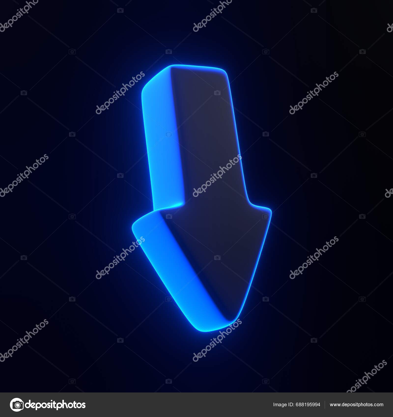 Arrow Downwards Bright Glowing Futuristic Blue Neon Lights Black ...