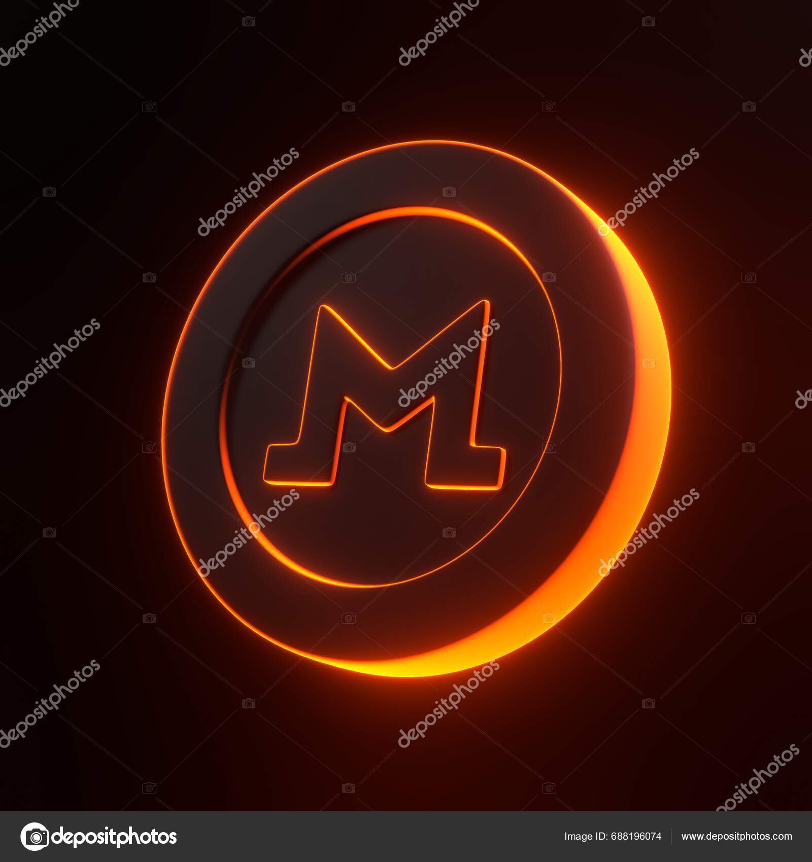Monero Token Con Brillantes Luces Neón Naranjas Futuristas Sobre Fondo ...