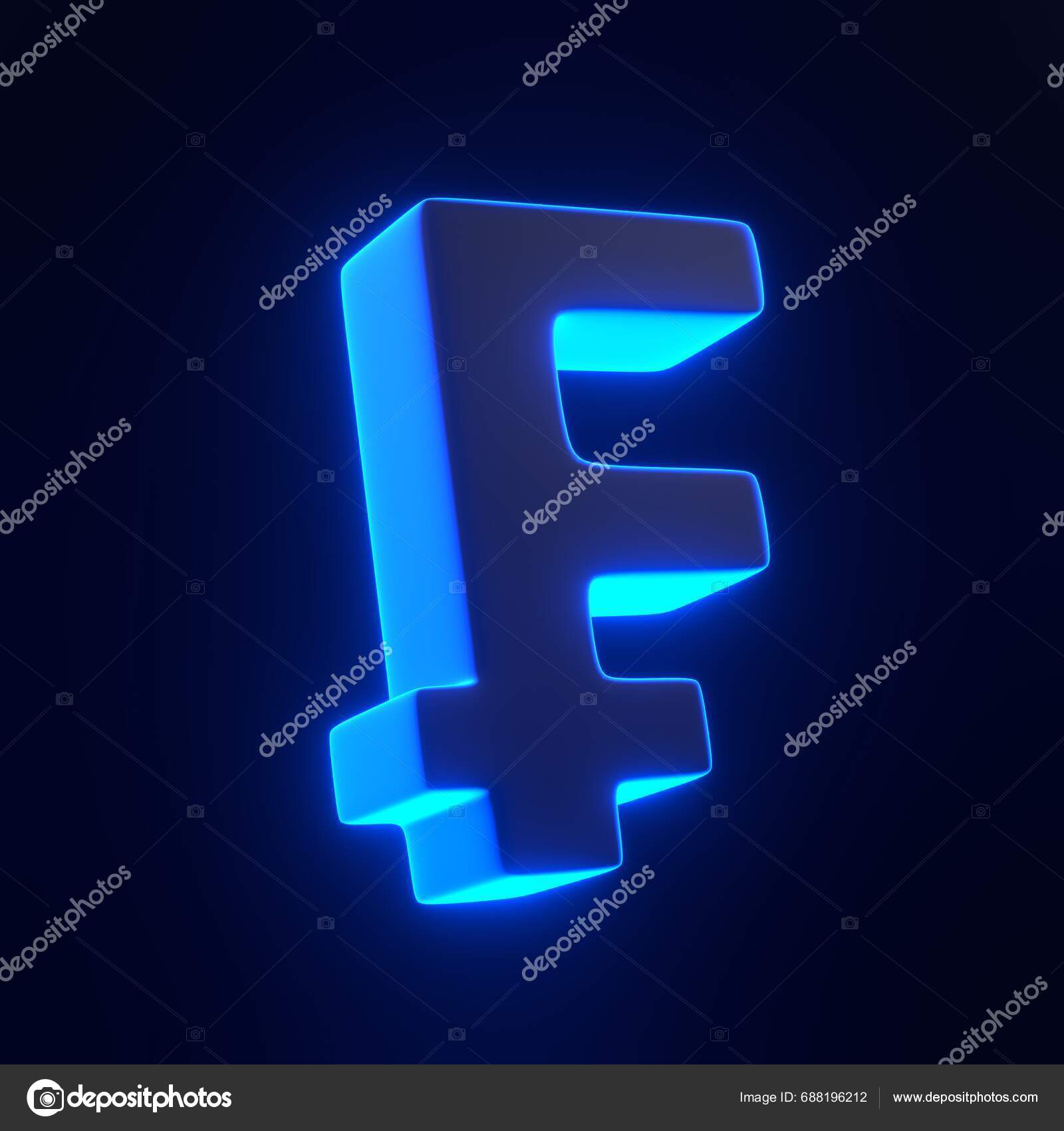 Franc Sign Bright Glowing Futuristic Blue Neon Lights Black Background ...