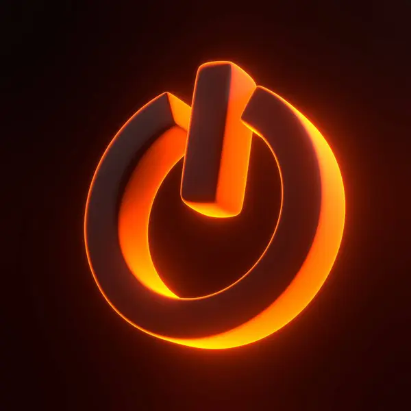 Power Off button with bright glowing futuristic orange neon lights on ...
