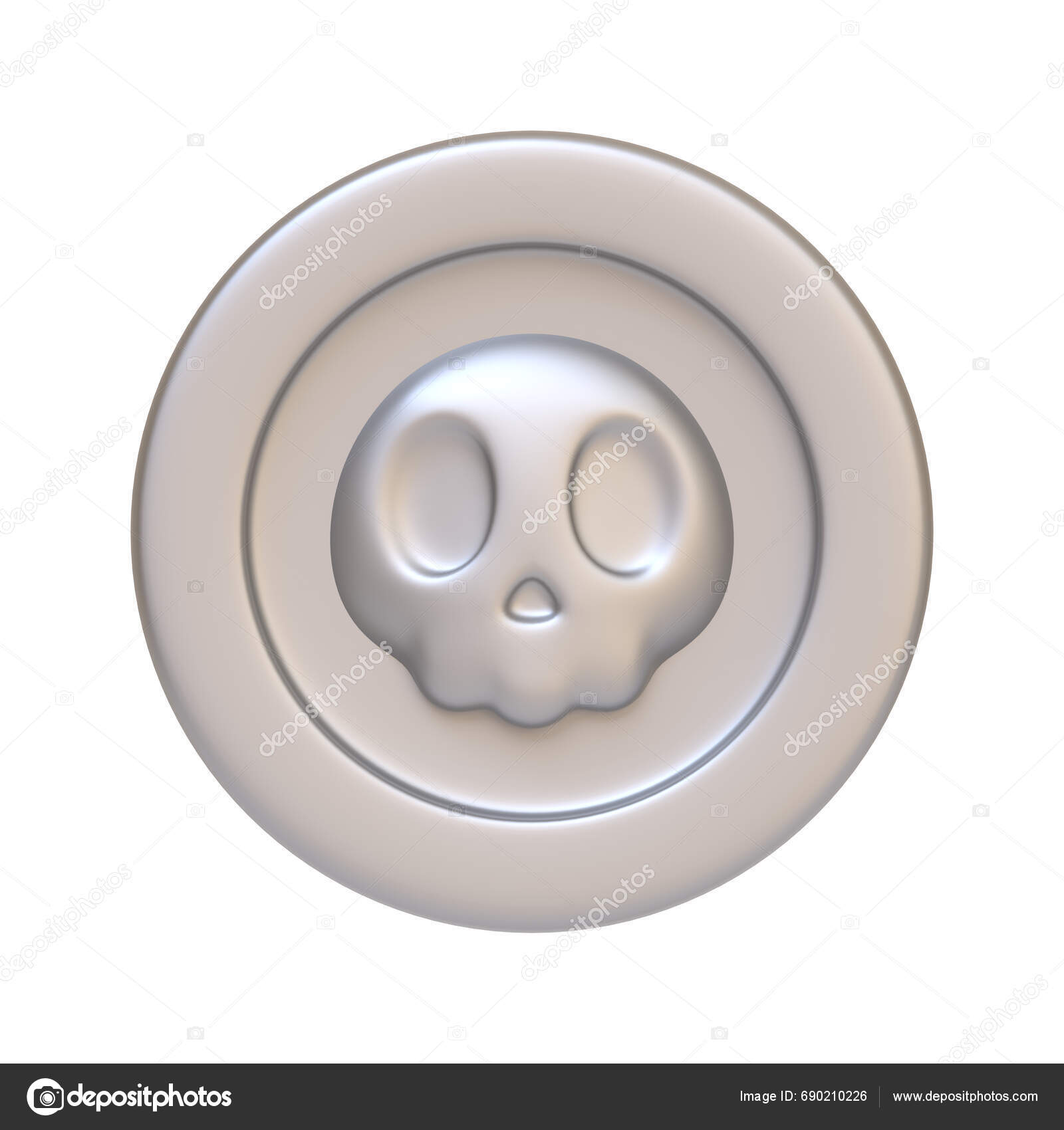 Silver Coin Skull Isolated White Background Icon Sign Symbol Cartoon ...