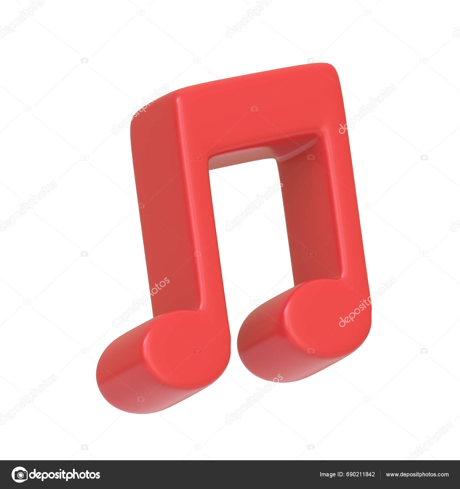 Red Music Note Isolated White Background Icon Sign Symbol Cartoon ...