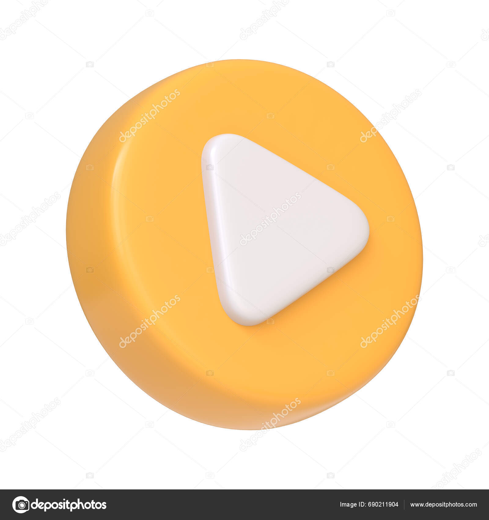 Yellow Play Button Isolated White Background Icon Sign Symbol Cartoon ...