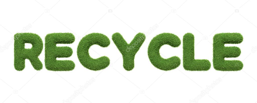 La palabra RECICLAR escrito en una textura de hierba verde, la ...