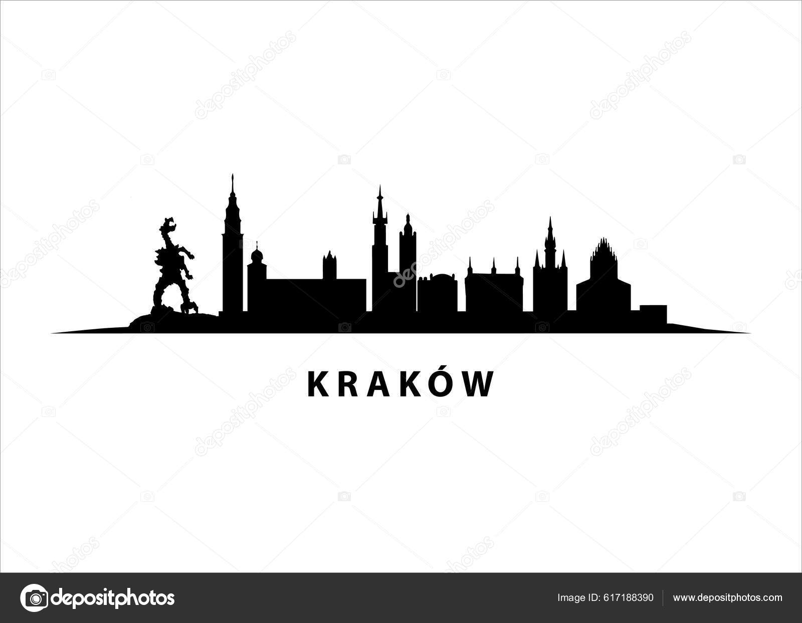 Krakow Vector Skyline Black Silhouette City Poland Cracow Stock Vector ...