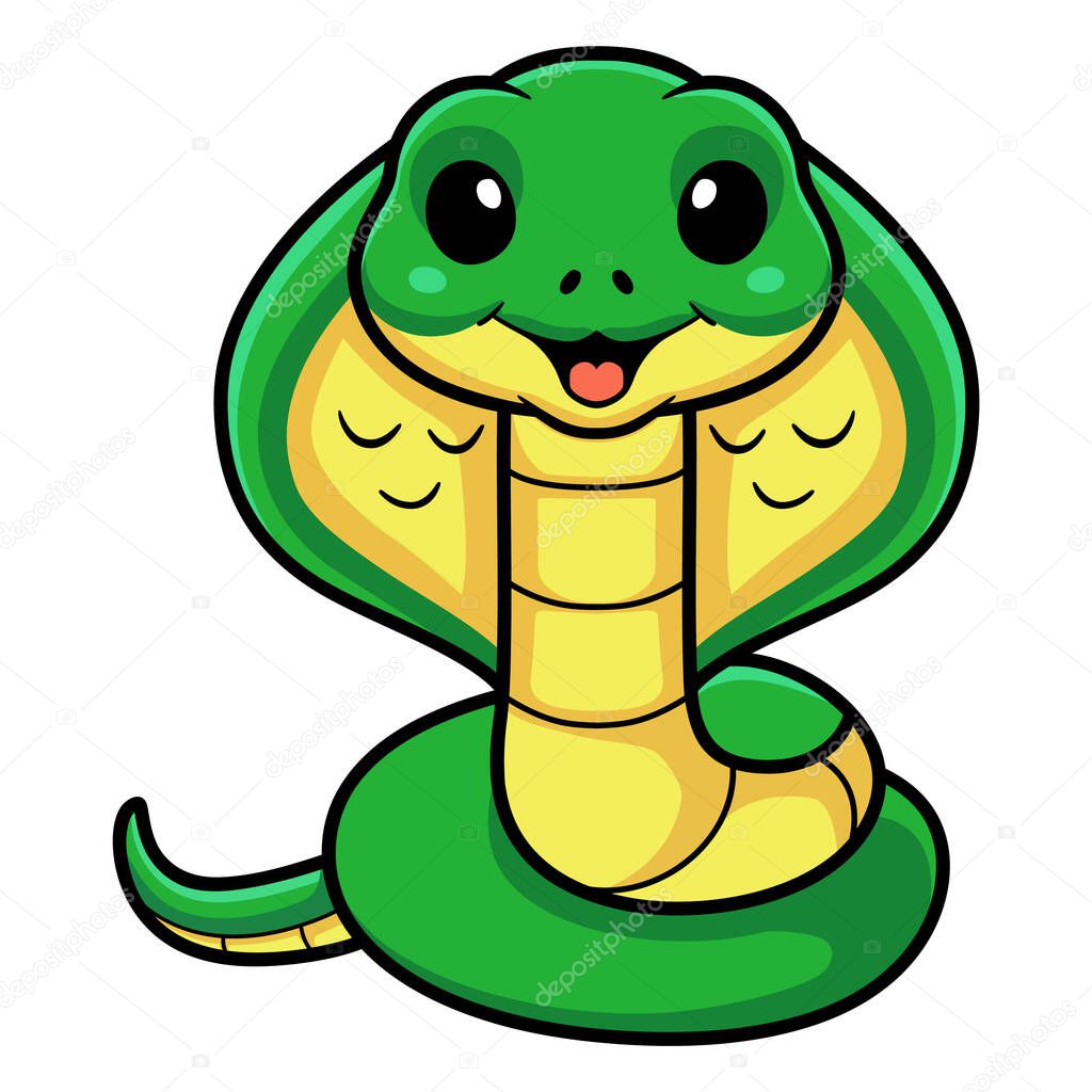Ilustración vectorial de dibujos animados linda pequeña serpiente cobra ...